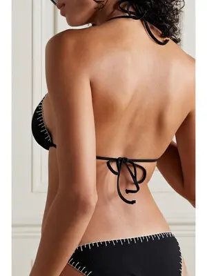 Marysia Sole Embroidered Seersucker Triangle Halterneck Bikini Top
