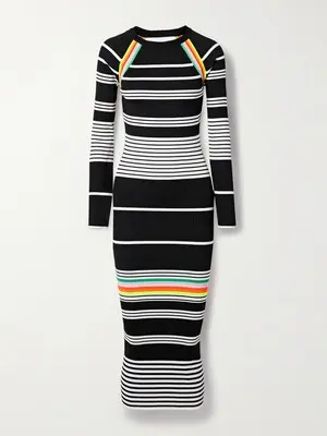 Christopher John Rogers Open-back Striped Ribbed-knit Midi Dress - Multi