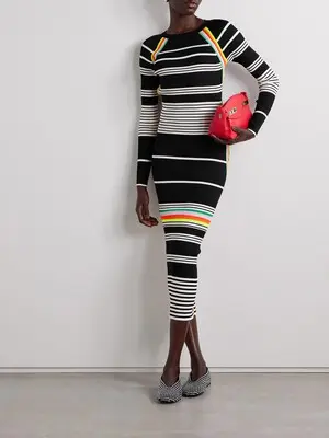 Christopher John Rogers Open-back Striped Ribbed-knit Midi Dress