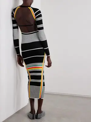 Christopher John Rogers Open-back Striped Ribbed-knit Midi Dress