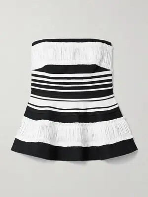 Christopher John Rogers Strapless Striped Taffeta And Grosgrain-trimmed Peplum Top - Multi