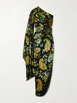 Cult Gaia Adira One-sleeve Metallic Devoré-chiffon Gown