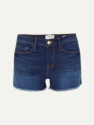 FRAME Le Cutoff Frayed Denim Shorts - Blue