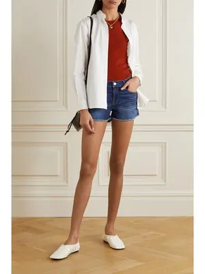 FRAME Le Cutoff Frayed Denim Shorts - Blue
