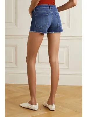 FRAME Le Cutoff Frayed Denim Shorts - Blue