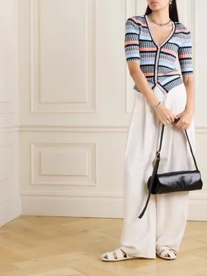 Veronica Beard Calliope Striped Ribbed-knit Cardigan