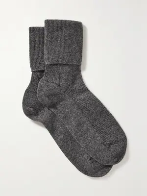 Johnstons Of Elgin Ribbed Cashmere-blend Crew Socks - Gray