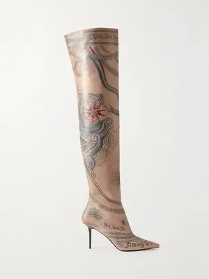 JIMMY CHOO X Jean Paul Gaultier Printed Leather Over-the-knee Boots
