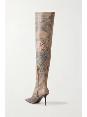 JIMMY CHOO X Jean Paul Gaultier Printed Leather Over-the-knee Boots