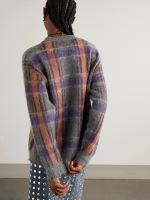 R13 Checked Frayed Brushed-knit Cardigan