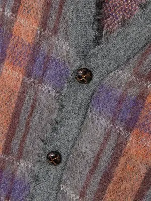 R13 Checked Frayed Brushed-knit Cardigan