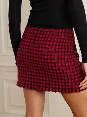 Versace Button-embellished Checked Tweed Mini Skirt