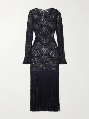 Stella McCartney Fringed Crocheted Maxi Dress - Blue