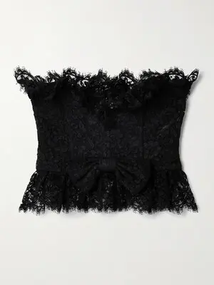 Alessandra Rich Strapless Lace Bustier Top With Bow - Black