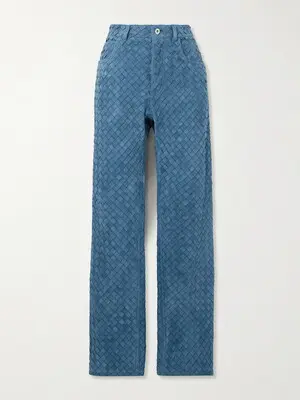 Bottega Veneta Intrecciato Suede Straight-leg Trousers