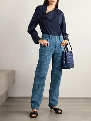 Bottega Veneta Intrecciato Suede Straight-leg Trousers