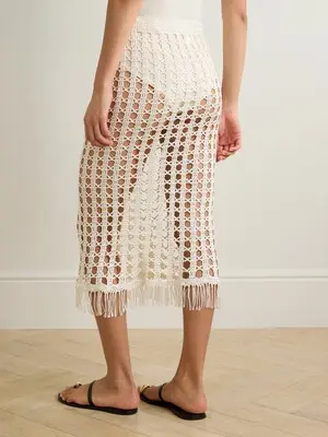 Calle Del Mar Crocheted Midi Skirt With Fringe