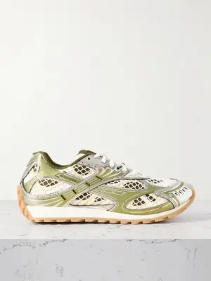 Bottega Veneta Orbit Metallic Rubber, Mesh And Fishnet Sneakers - Neutrals