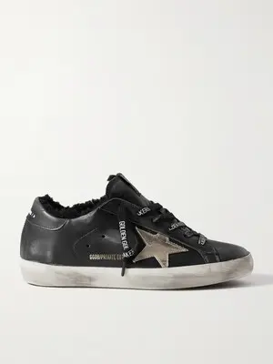 GOLDEN GOOSE Superstar Shearling-lined Distressed Leather Sneakers