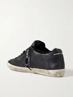 GOLDEN GOOSE Superstar Shearling-lined Distressed Leather Sneakers