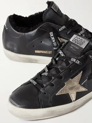GOLDEN GOOSE Superstar Shearling-lined Distressed Leather Sneakers