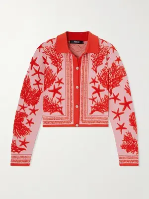 Versace Jacquard-knit Cardigan With Tropical Motif