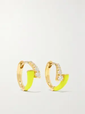 Melissa Kaye Lola 18-karat Gold, Enamel And Diamond Hoop Earrings - Yellow