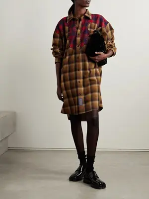 MAISON MARGIELA Checked Wool-flannel Mini Shirt Dress