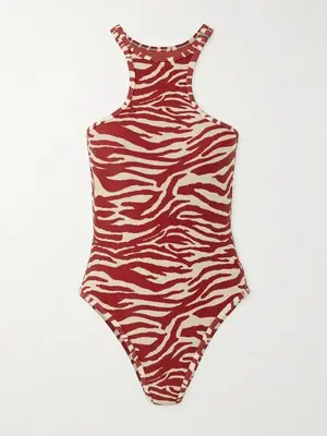 Attico Zebra-print Halterneck Swimsuit - Multi