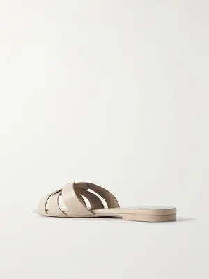 Saint Laurent Tribute Woven Leather Slides - Neutrals