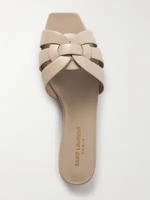 Saint Laurent Tribute Woven Leather Slides - Neutrals