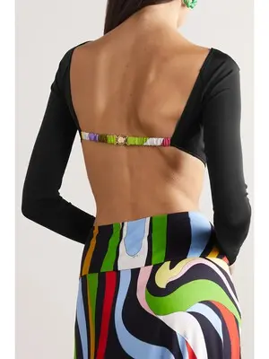 Emilio Pucci Cropped Stretch-crepe Top With Silk Trim