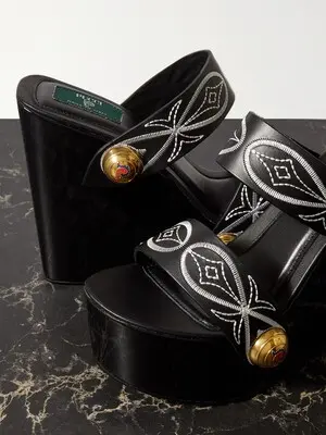 Emilio Pucci Embellished Leather Wedge Sandals