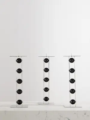 FOURTH STREET Set Of Three Iron And Steel Candlesticks - Silver