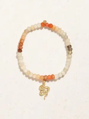 SYDNEY EVAN 14kt Diamond And Moonstone Snake Bracelet - Gold