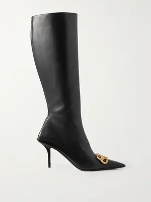 Balenciaga Embellished Leather Knee High Boots - Black