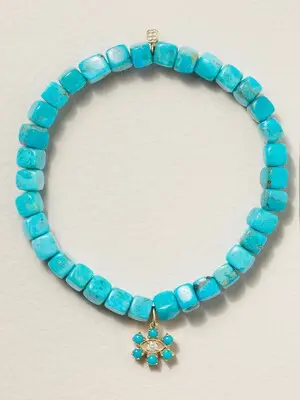 SYDNEY EVAN 14k Gold Evil Eye Turquoise Bracelet - Blue