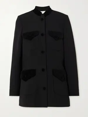 LIBEROWE Raja Velvet-trimmed Wool Jacket - Black