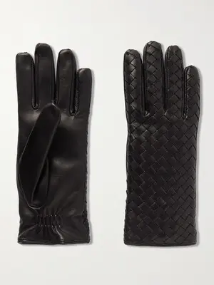 Bottega Veneta Intrecciato Leather Gloves - Black