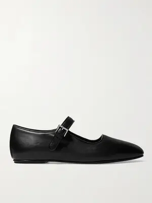 THE ROW Ava Leather Mary Jane Ballet Flats - Black