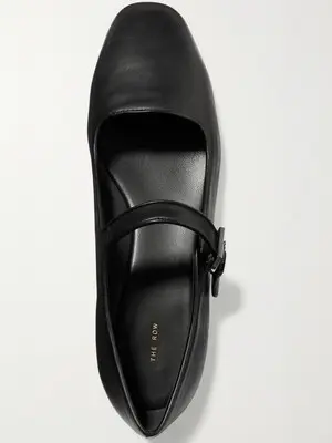 THE ROW Ava Leather Mary Jane Ballet Flats - Black