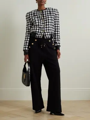 Balmain Houndstooth Tweed Jacket With Faux Patent Leather Trims