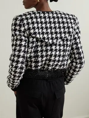 Balmain Houndstooth Tweed Jacket With Faux Patent Leather Trims
