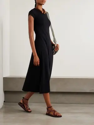 Another Tomorrow Organic Cotton & Tencel Jersey Midi Dress - Black