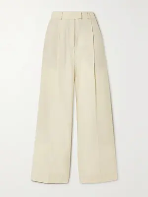 Another Tomorrow Pleated Merino Wool-twill Wide-leg Trousers - Neutrals
