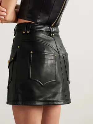 Balmain Embellished Leather Mini Skirt
