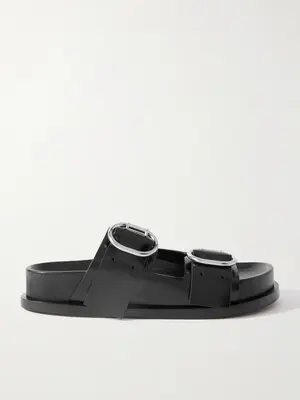 JIL SANDER Leather Slides With Buckled Straps - Black