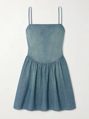 RE/DONE Pamela Anderson Organic Cotton-chambray Mini Dress - Blue