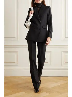 Another Tomorrow Pleated Merino Wool Straight-leg Pants