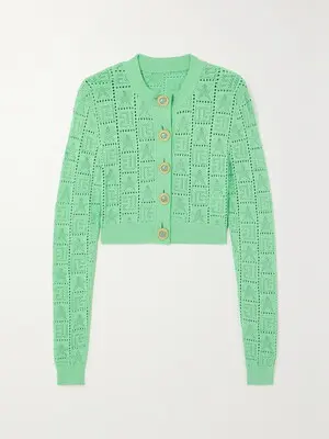 Balmain Cropped Pointelle-knit Cardigan - Blue